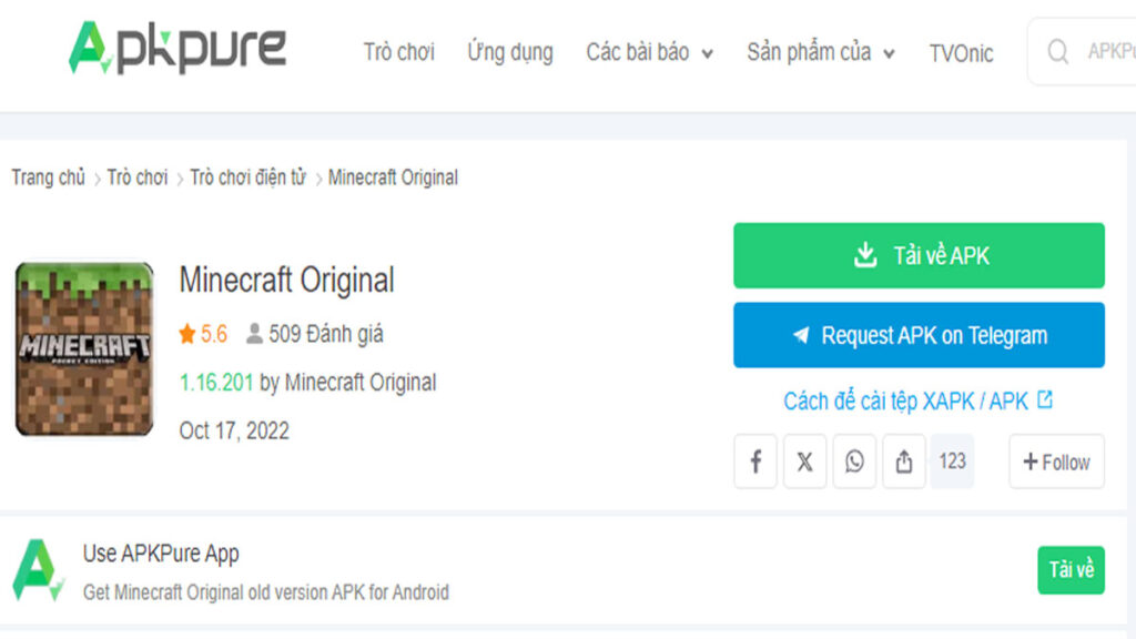 Cách tải Minecraft PE APK miễn phí trên điện thoại Android